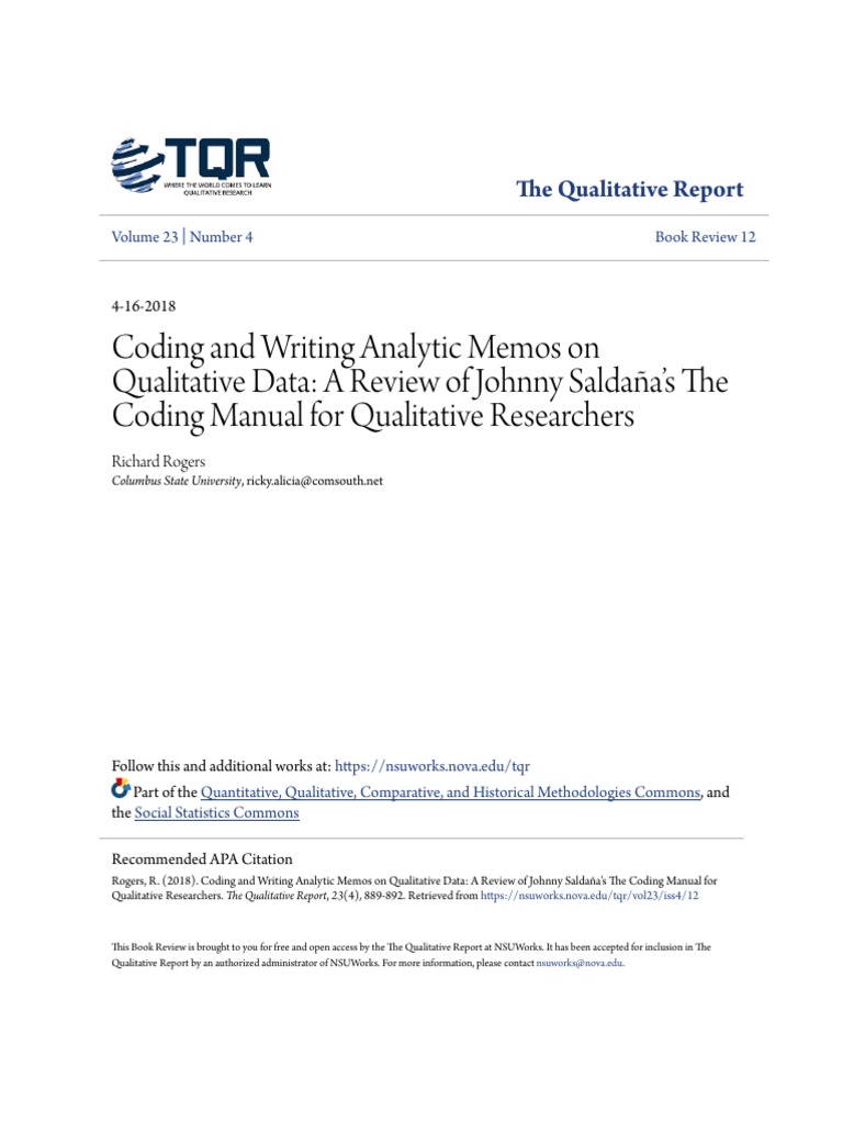 Coding and Writing Analytic Memos On Qualitative Data - A Review o ...