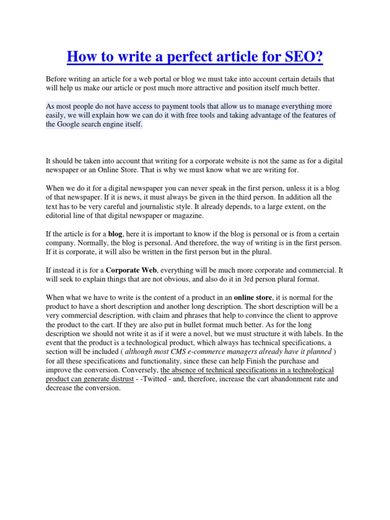 SEO Article Writing Guide | PDF