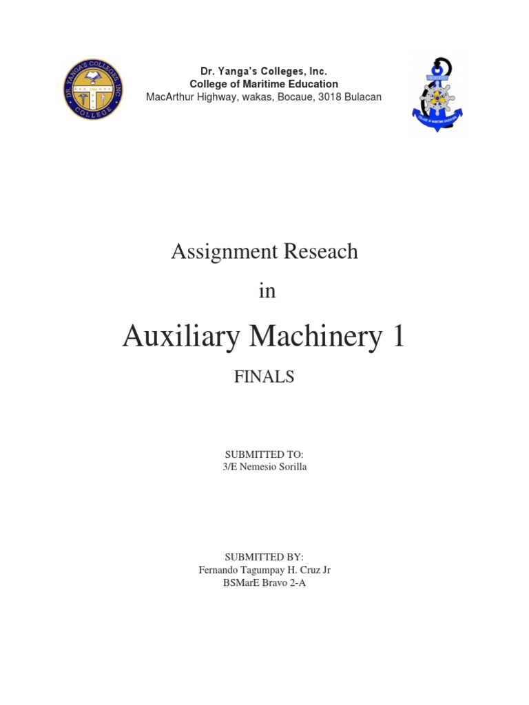Auxiliary Machinery 1: Assignment Reseach in | PDF | Chemical ...