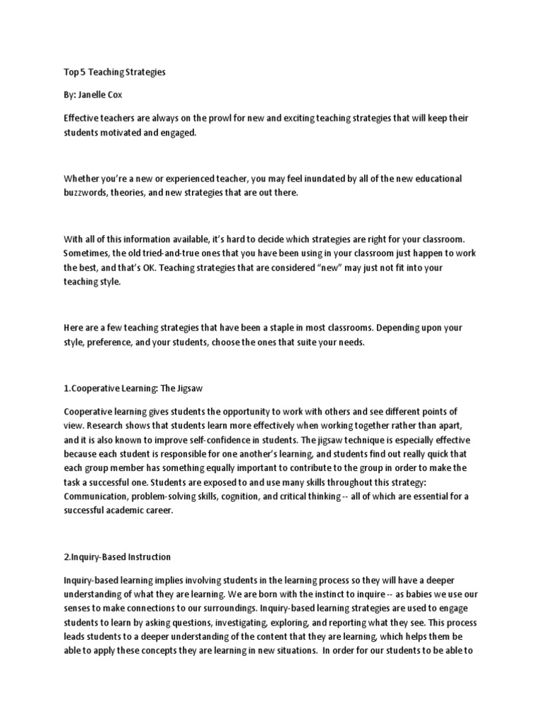 Top 5 Teaching Strategies | PDF | Differentiated Instruction | Inquiry ...