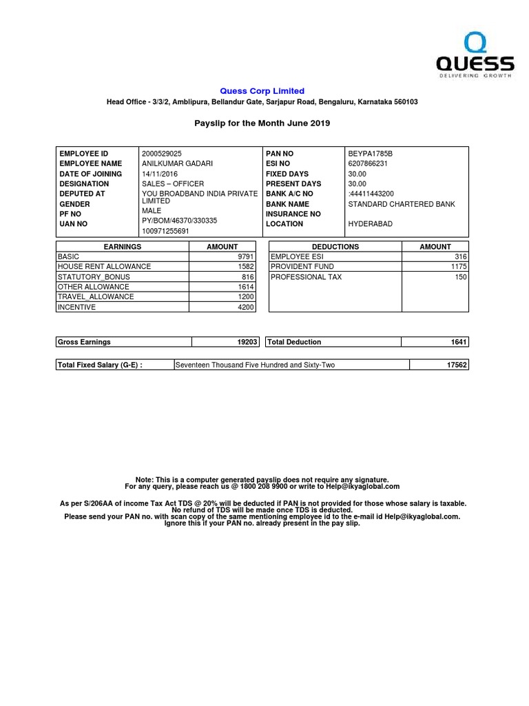 June-Pay Slip PDF | PDF | Personal Finance | Salary