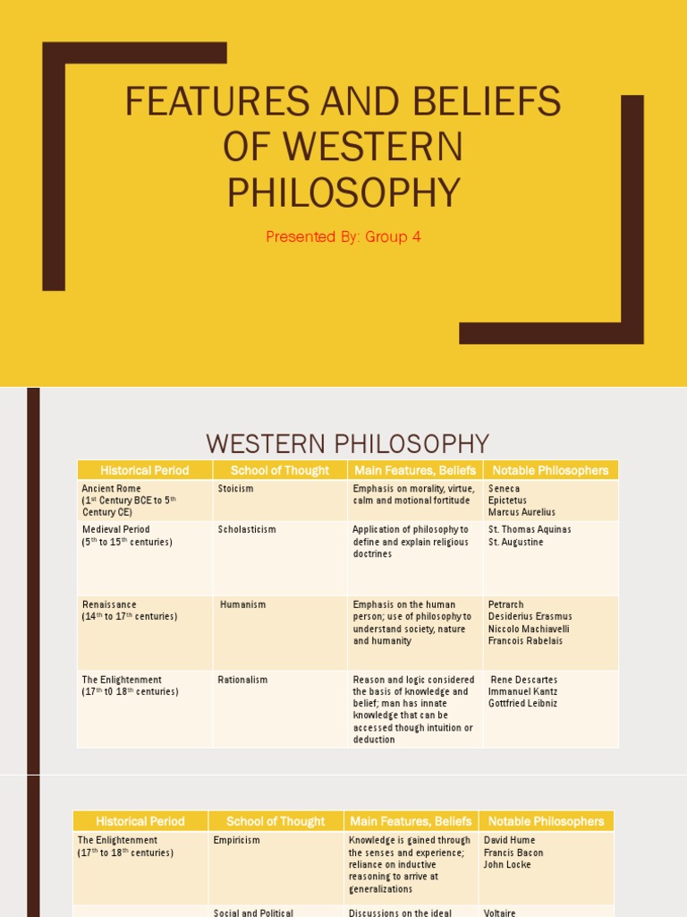 Features and Beliefs of Western Philosophy: Presented By: Group 4 | PDF ...