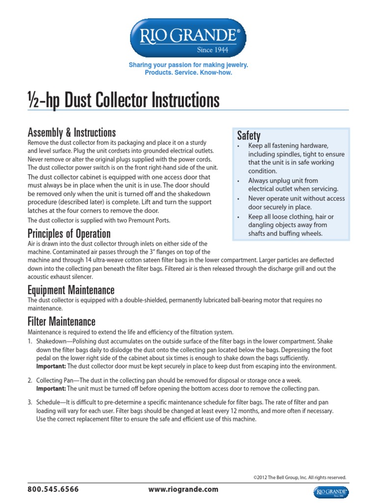 1/2-hp Dust Collector Instructions | PDF | Equipment | Manufactured Goods