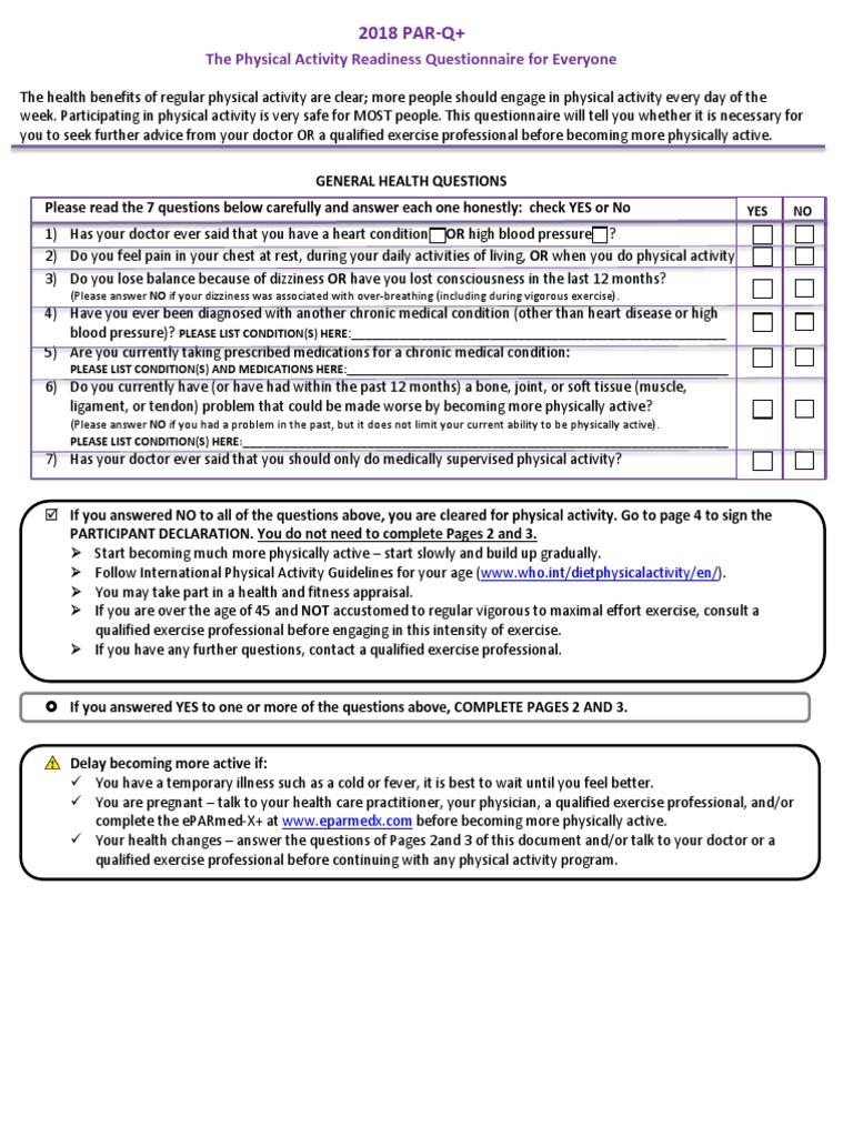 The Physical Activity Readiness Questionnaire For Everyone | PDF ...