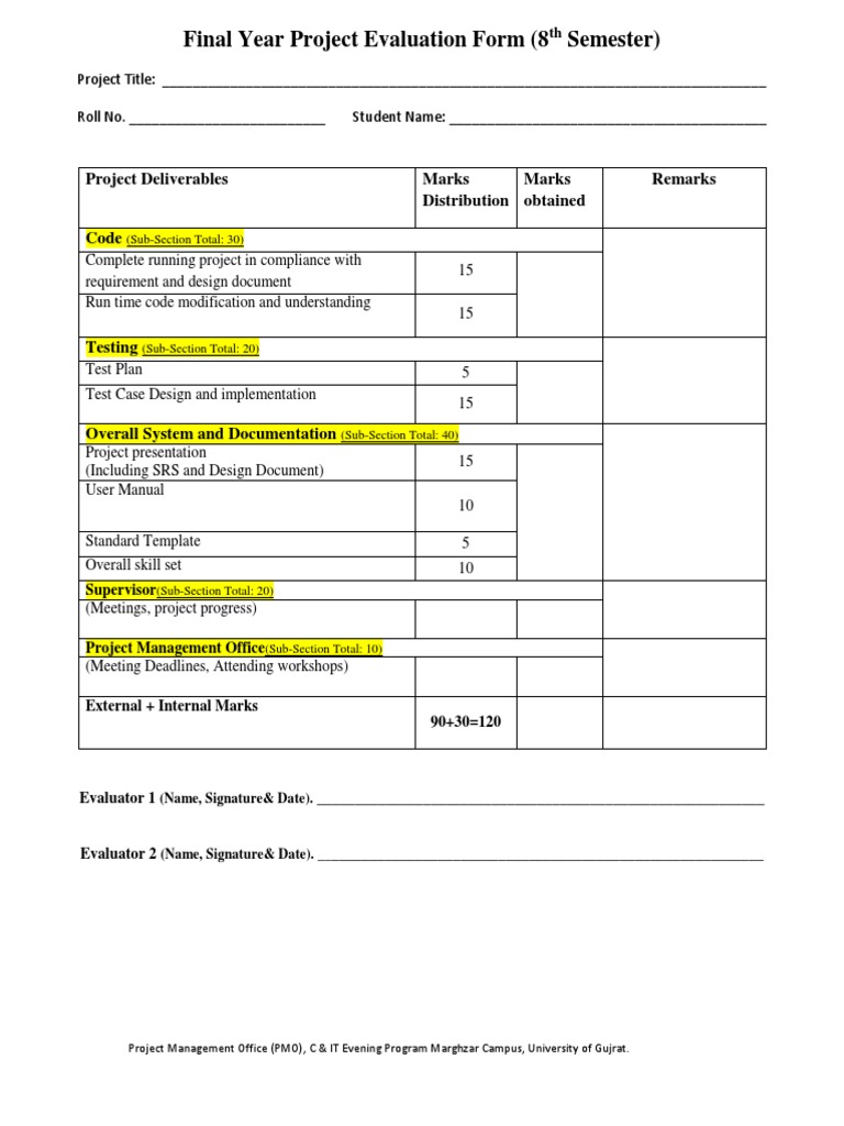 8th Semester Evaluations-Final Evaluation Forms | PDF