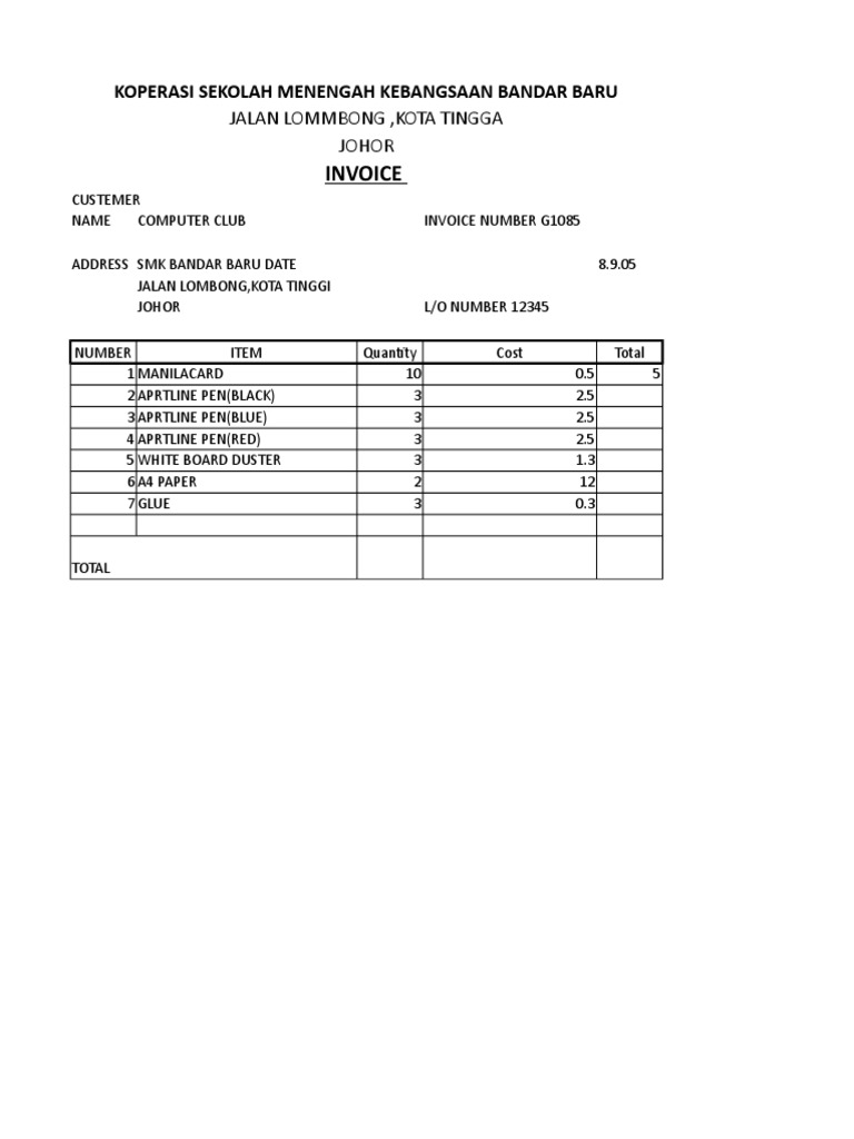 Invoice for Computer Club Supplies | PDF