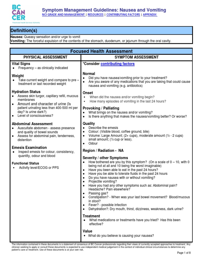 Nausea and Vomiting Management Guidelines | PDF | Nausea | Chemotherapy