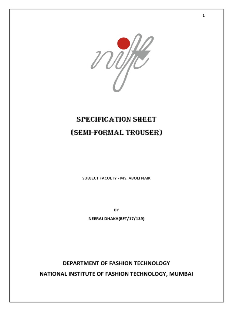 Specification Sheet (Semi-Formal Trouser) | PDF | Seam (Sewing) | Textiles