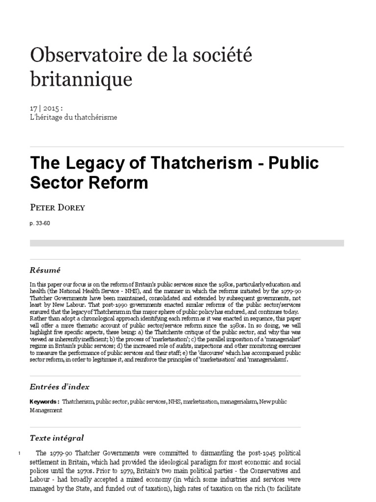The Legacy of Thatcherism - Public Sector Reform: 17 - 2015 L'héritage ...