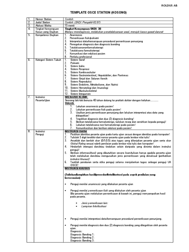 Template Osce Station Kosong | PDF