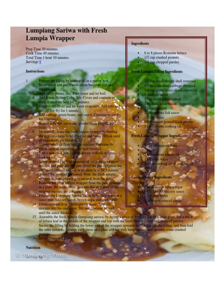 Lumpiang Sariwa With Fresh Lumpia Wrapper | PDF | Stir Frying | Food ...