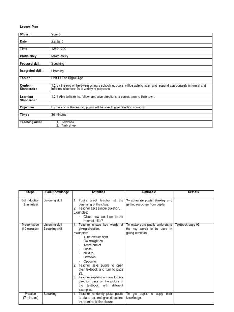 Year 5 Speaking Lesson Plan | PDF | Lesson Plan | Teachers