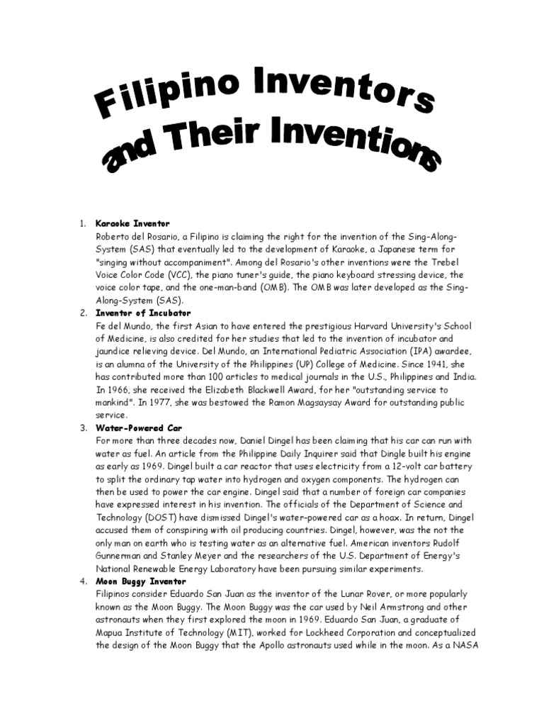 Filipino Inventors And Their Inventions