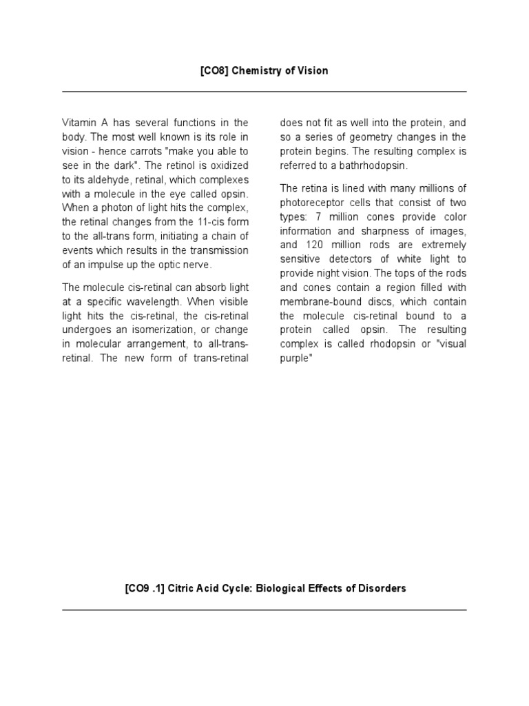 (CO8) Chemistry of Vision | PDF | Retinal | Glucose