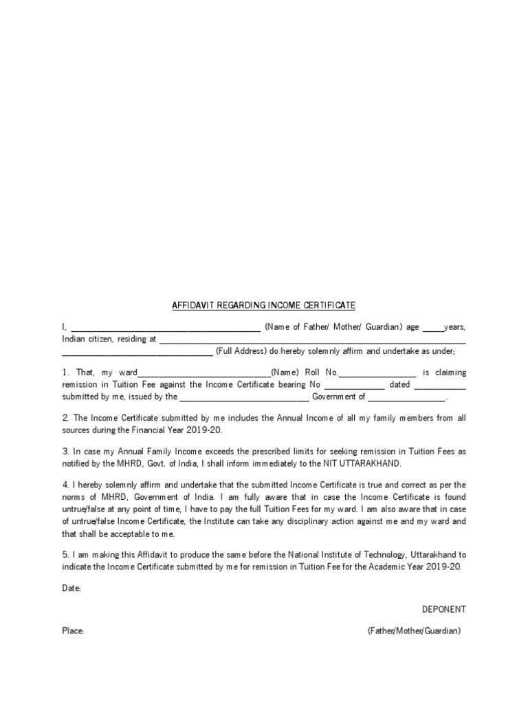 Affidavit For Income Certificate | PDF