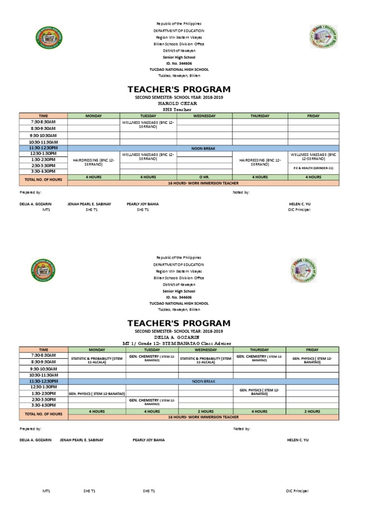 Teacher's Program for Tucdao National High School | PDF | Academic Term ...