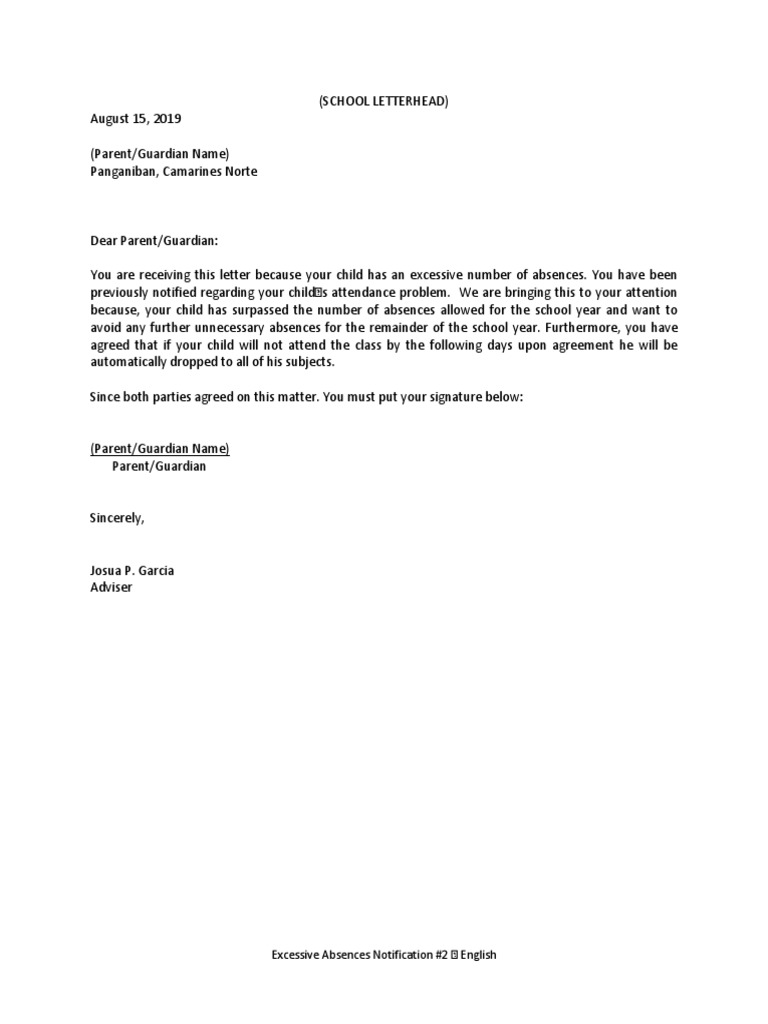 Letter To The Parent | PDF