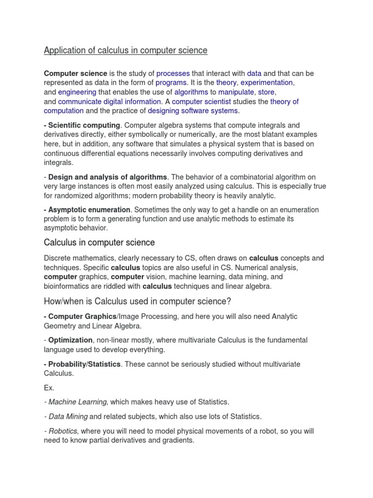 Application of Calculus in Computer Science | PDF | Computer Science ...