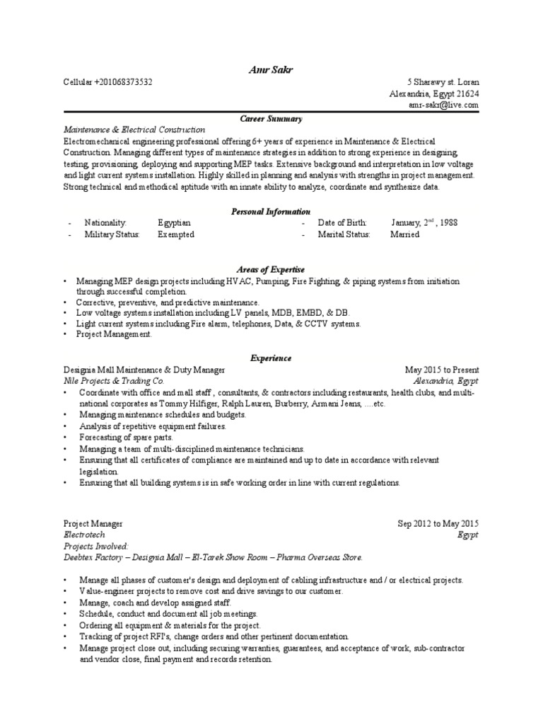Mep CV 2 | PDF | Ac Power Plugs And Sockets | Electrical Engineering