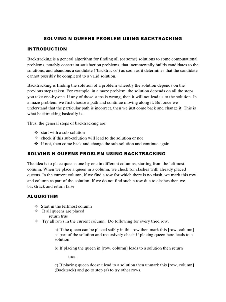 Solving N Queens Problem Using Backtracking | Download Free PDF ...