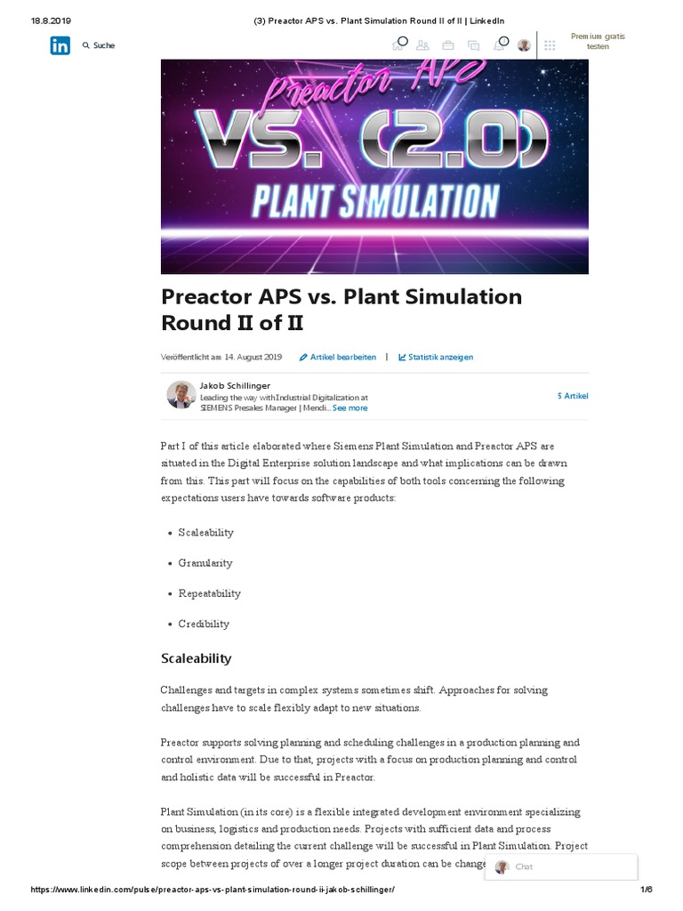 Preactor APS vs. Plant Simulation Round II of II - LinkedIn | PDF ...
