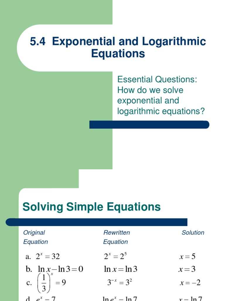 Solving Exponential and Logarithmic Equations | PDF | Logarithm ...