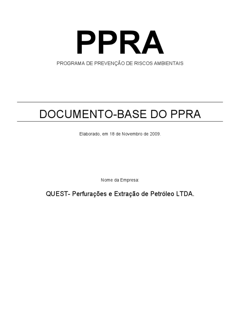 PPRA: Prevenção de Riscos na Quest | PDF | Ambiente natural | Planejamento