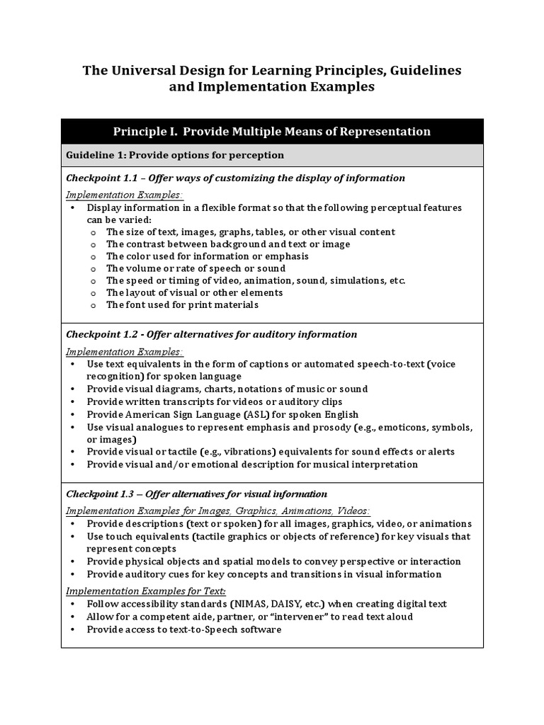 The Universal Design For Learning Principles, Guidelines, and ...