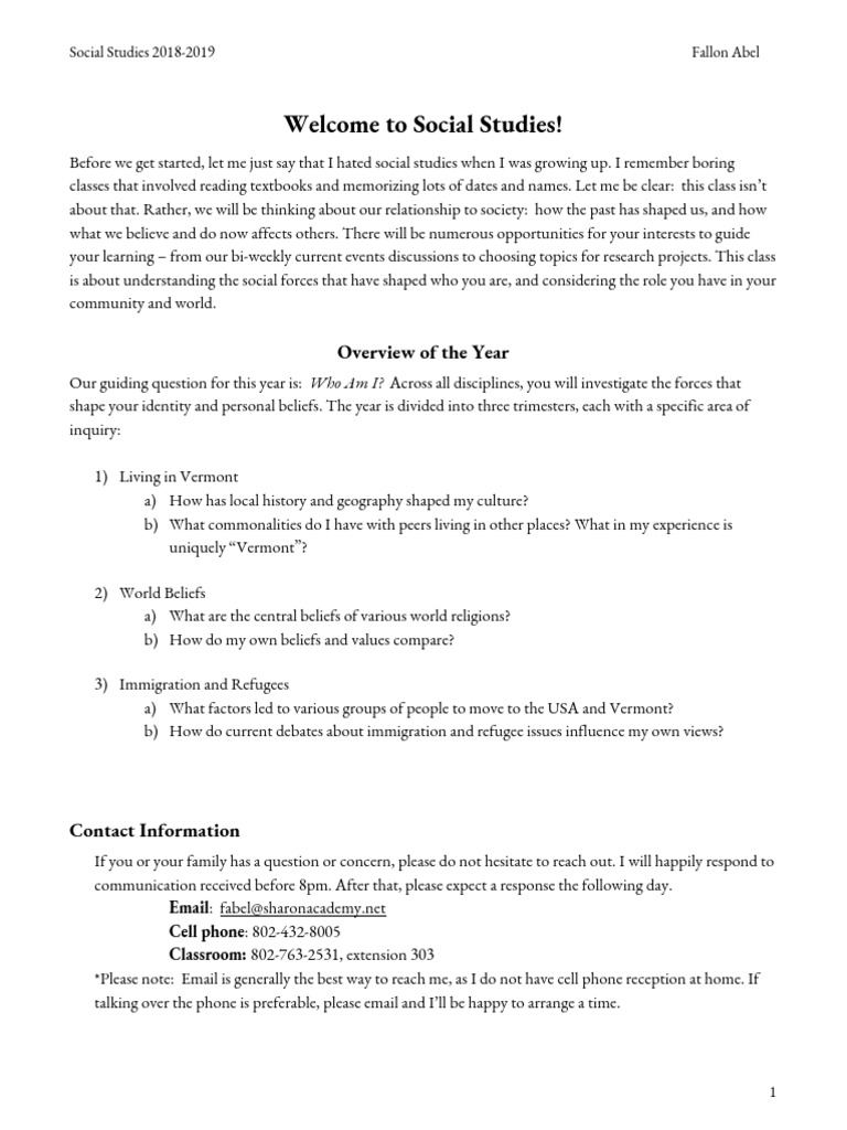 Social Studies Curriculum 2018-2019 | PDF | Educational Assessment ...