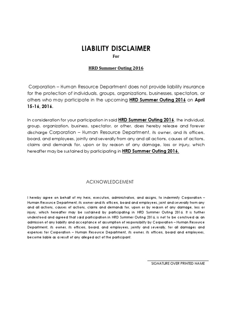 Waiver - Disclaimer - Outing | PDF