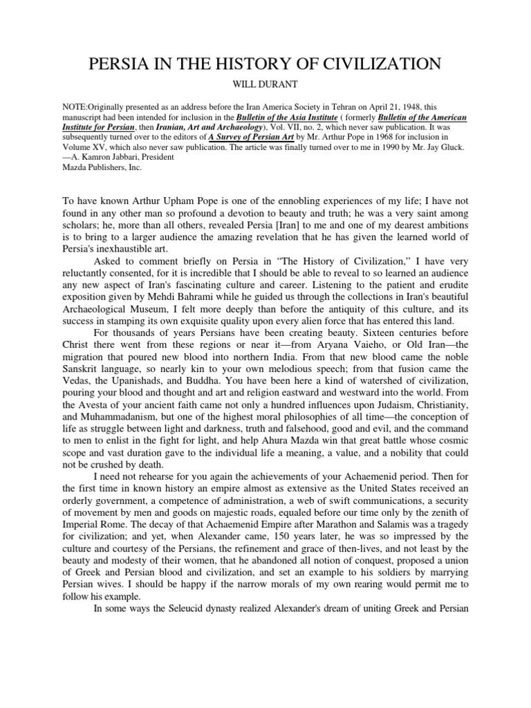 Persia in The History of Civilization | PDF | Iran | Achaemenid Empire