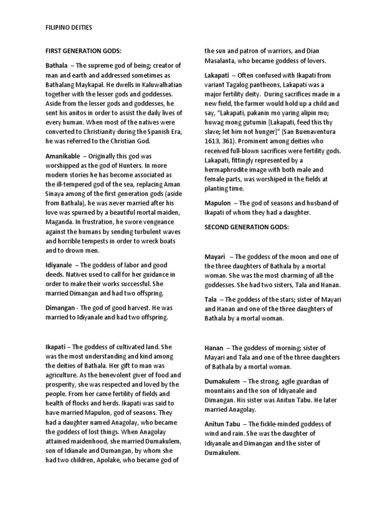 Filipino Gods and Goddesses Overview | PDF | Deities | Goddess