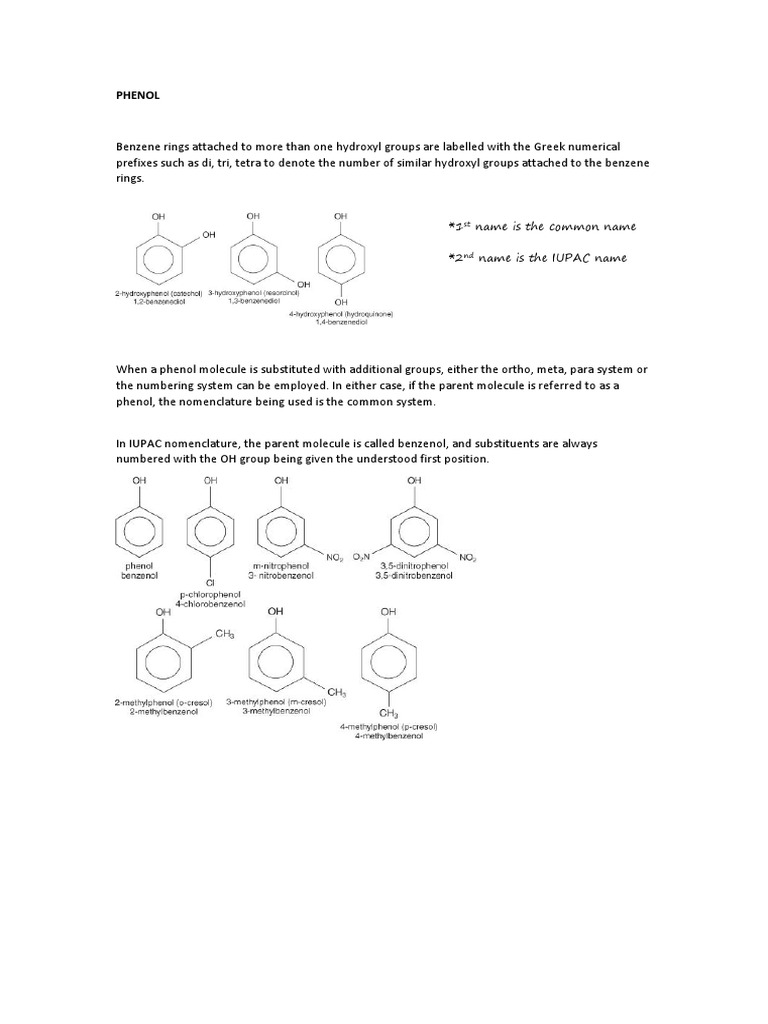 Phenol: 1 Name Is The Common Name 2 Name Is The IUPAC Name | PDF