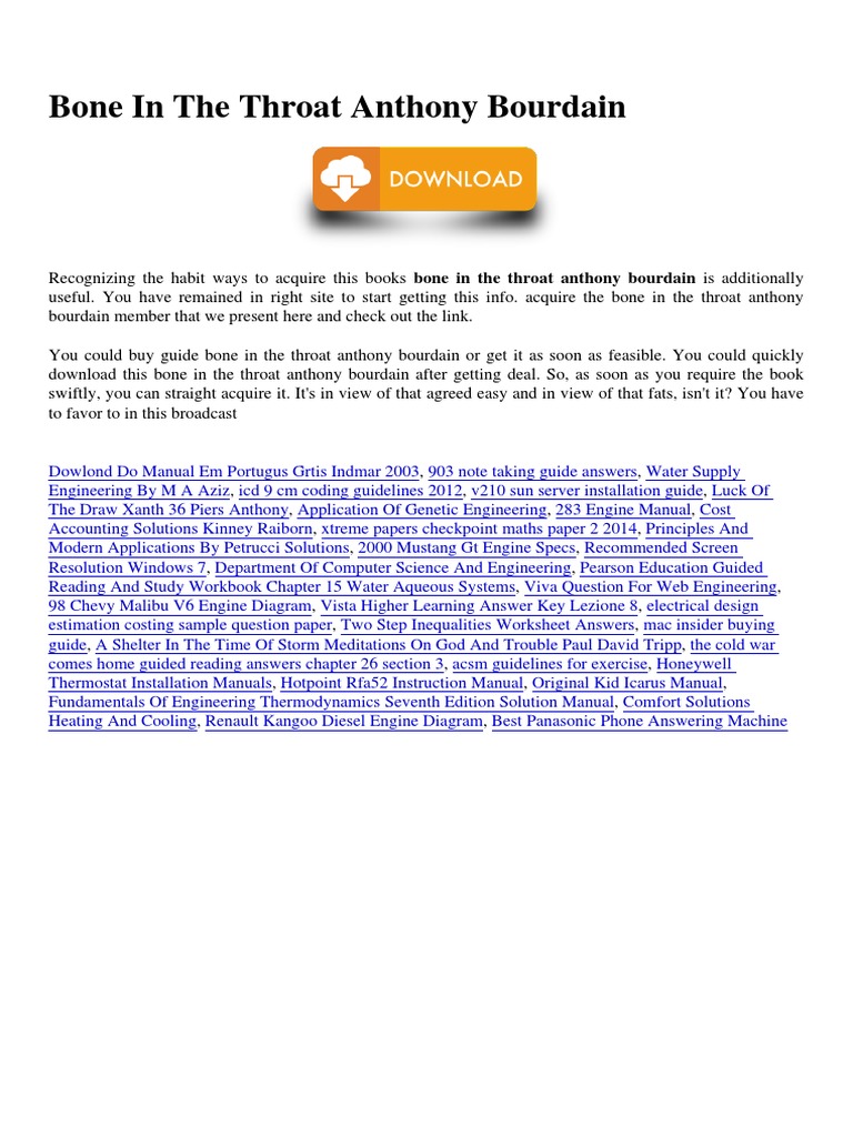 Bone in The Throat Anthony Bourdain | PDF