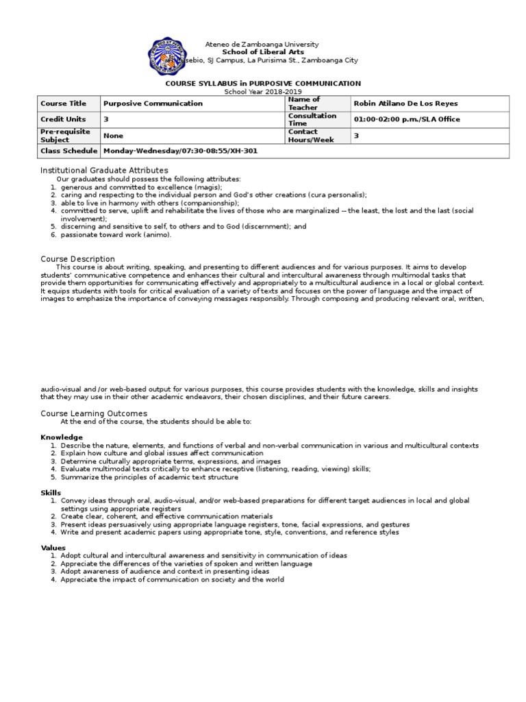 Purcom Syllabus | PDF | Lecture | Academic Publishing