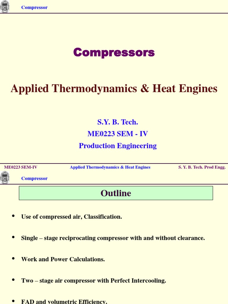 Compressors: Applied Thermodynamics & Heat Engines | PDF | Cylinder ...