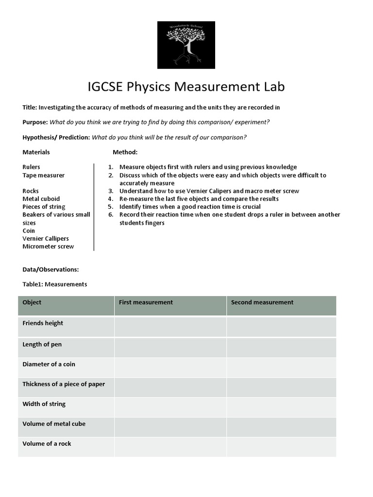 IGCSE Physics Measurement Lab | PDF | Scientific Method