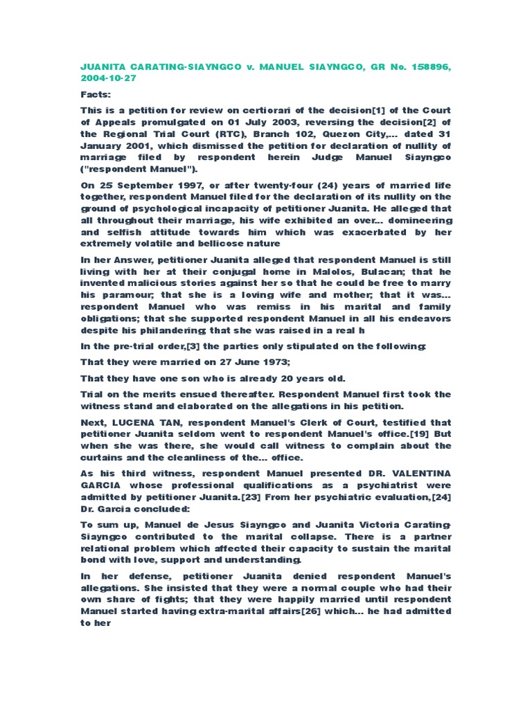 Carating-Siayingco Vs Siayingco | PDF | Marriage | Judiciaries