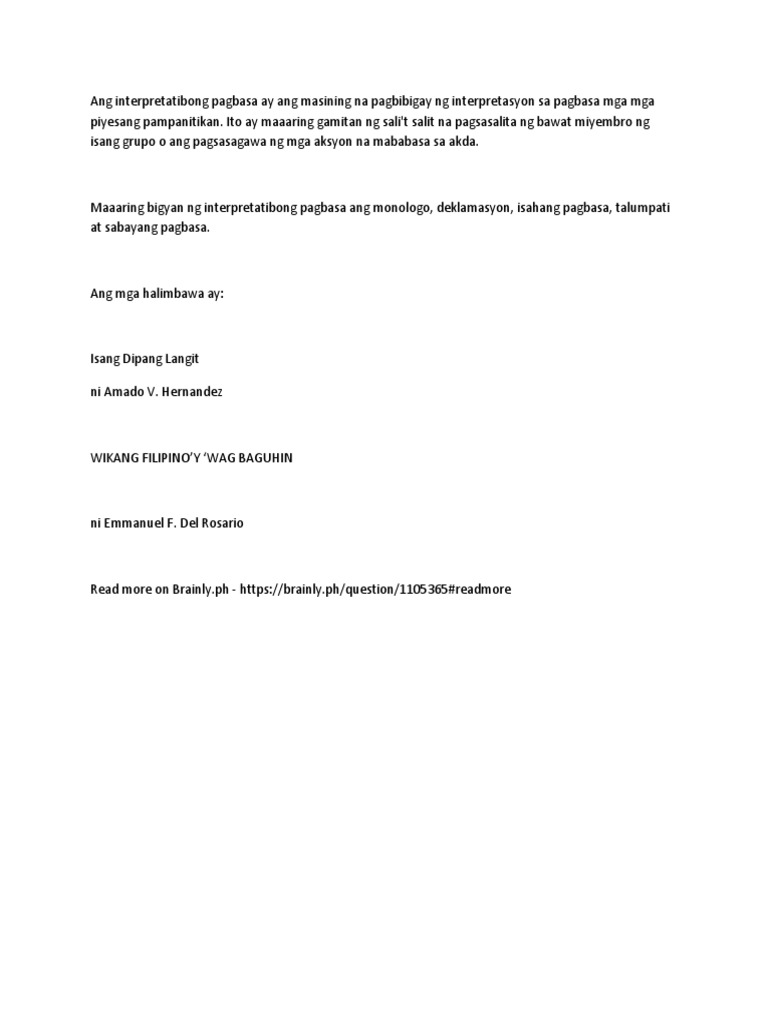 Ano Ang Interpretatibong Pagbasa | PDF