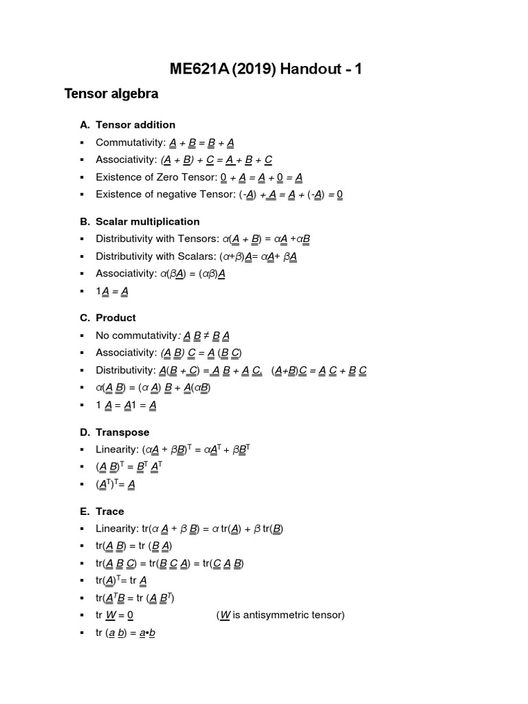 Tensor Algebra Formulas | PDF | Eigenvalues And Eigenvectors | Rotation