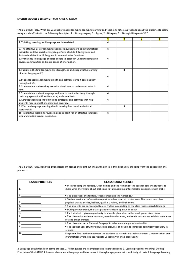 English Module 1 Lesson 2 - May Anne A. Taclay | PDF | Language ...