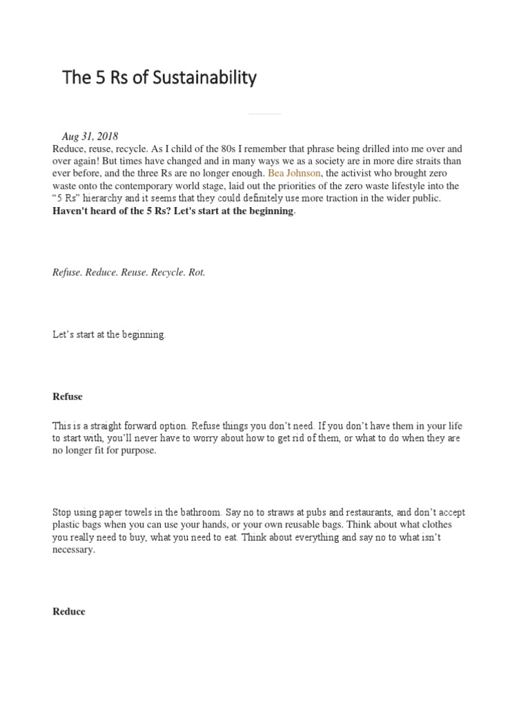 The 5 Rs of Sustainability: Haven't Heard of The 5 RS? Let's Start at ...