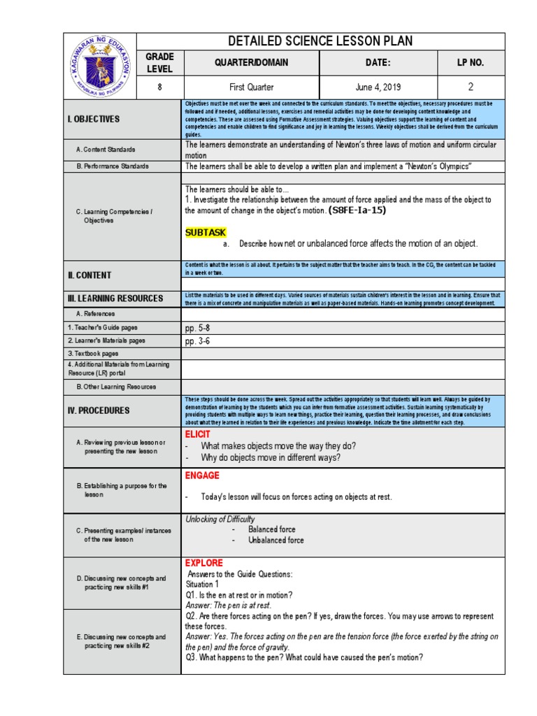 Detailed Science Lesson Plan 2 | PDF | Force | Teachers