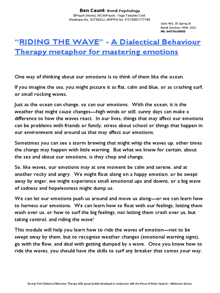 Riding the Wave of Emotions | PDF | Dialectical Behavior Therapy | Emotions