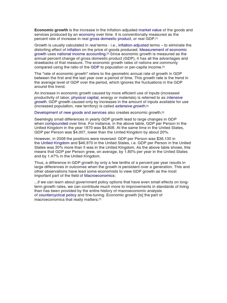 Economic Growth: Intensive Growth Extensive Growth | PDF | Real Versus ...