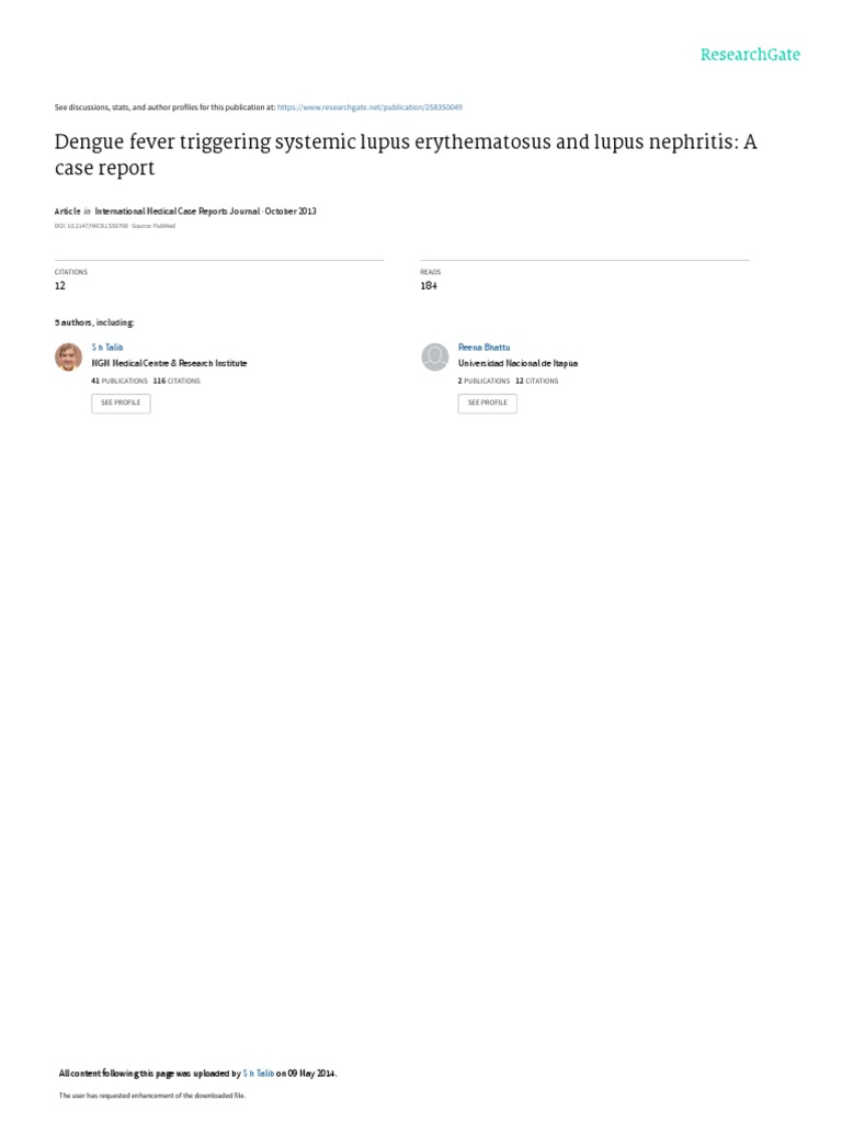 Dengue Fever Triggering Systemic Lupus Erythematosus and Lupus ...