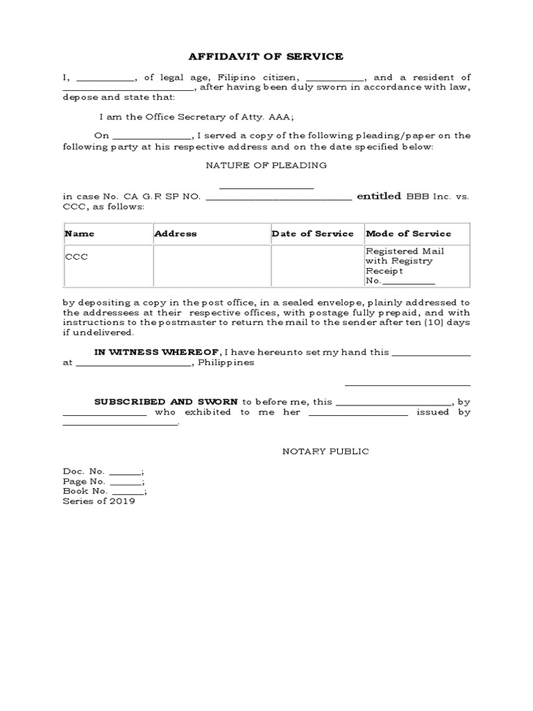 Affidavit of Service Sample Philippines | PDF