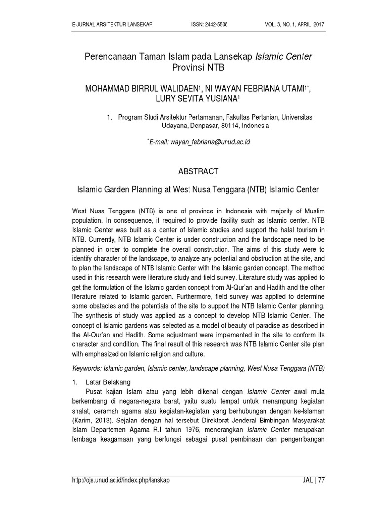 Perencanaan Taman Islam Pada Lansekap Islamic Center Provinsi NTB | PDF ...
