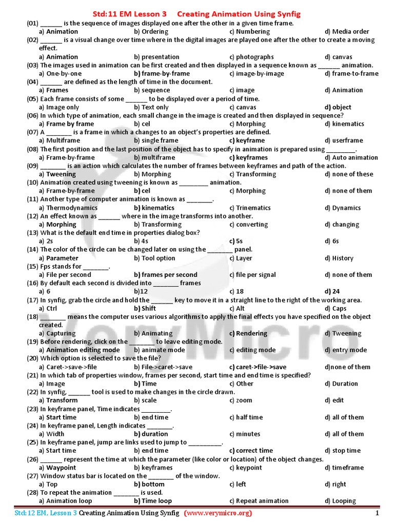 11em L 3 MCQ PDF | PDF | Animation | Computer Animation