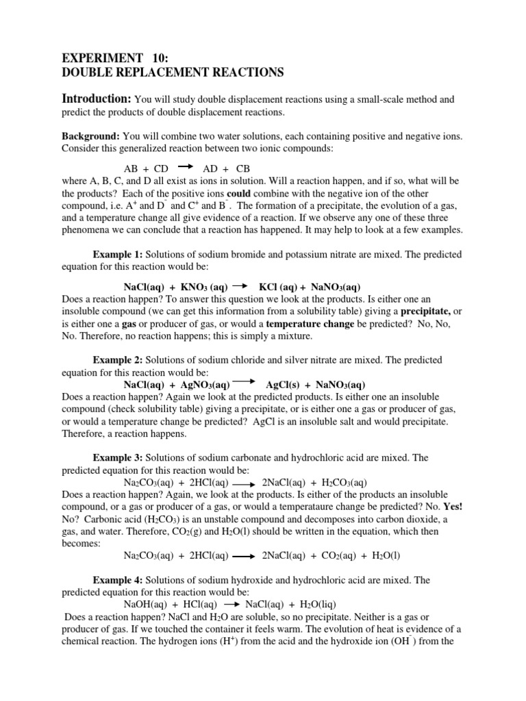 Experiment 10: Double Replacement Reactions | PDF | Precipitation ...